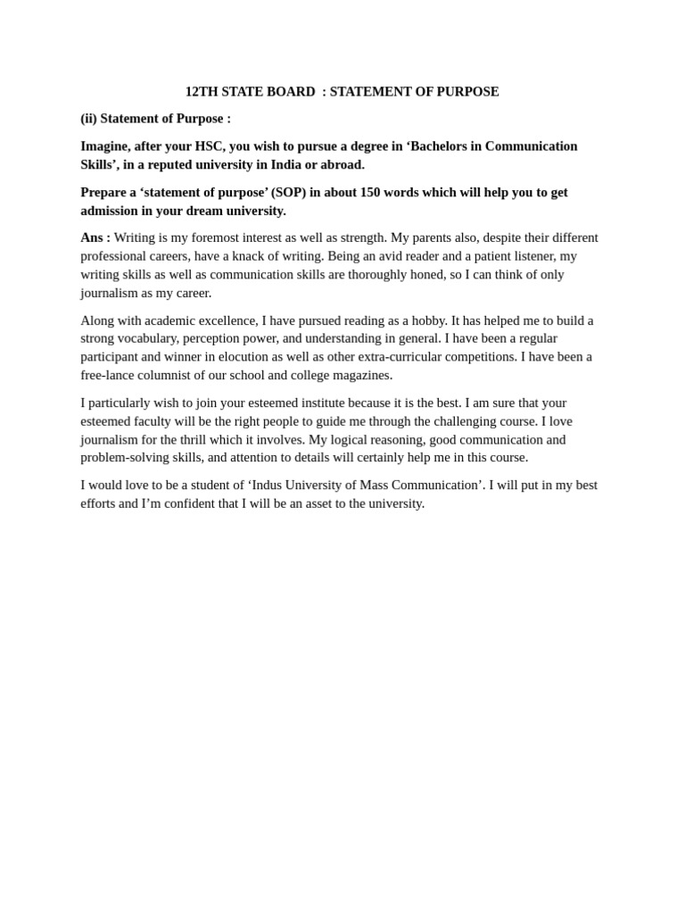 12th State Statement of Purpose | PDF