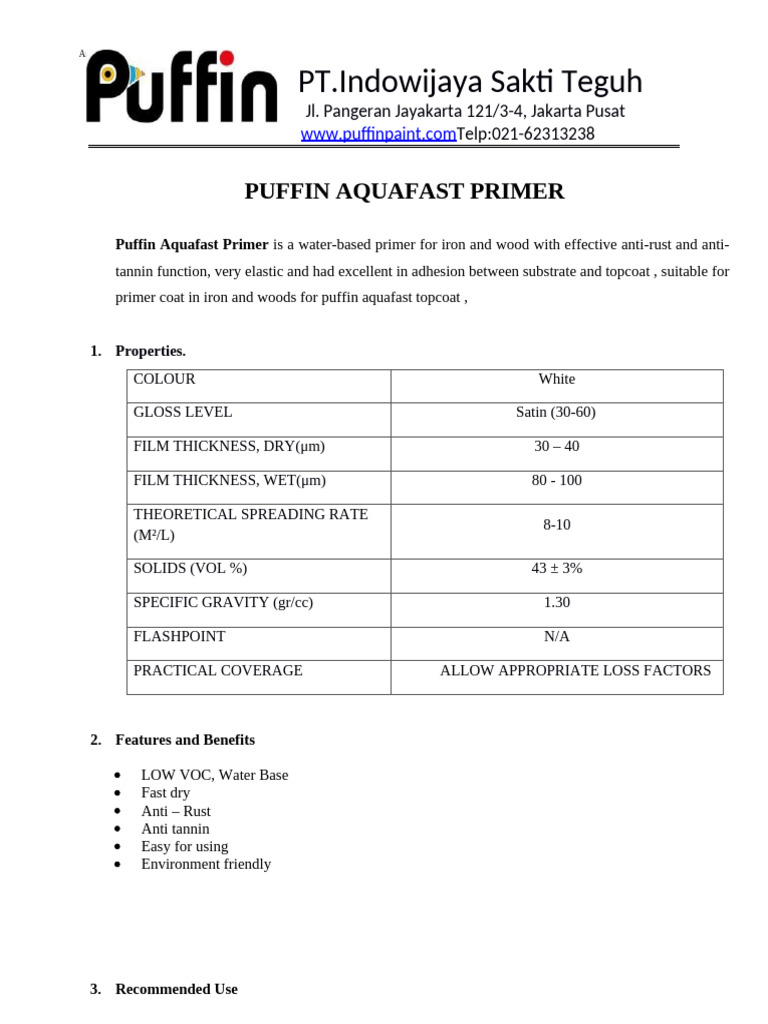 Puffin Aquafast Primer Specifications | PDF | Materials | Industrial ...