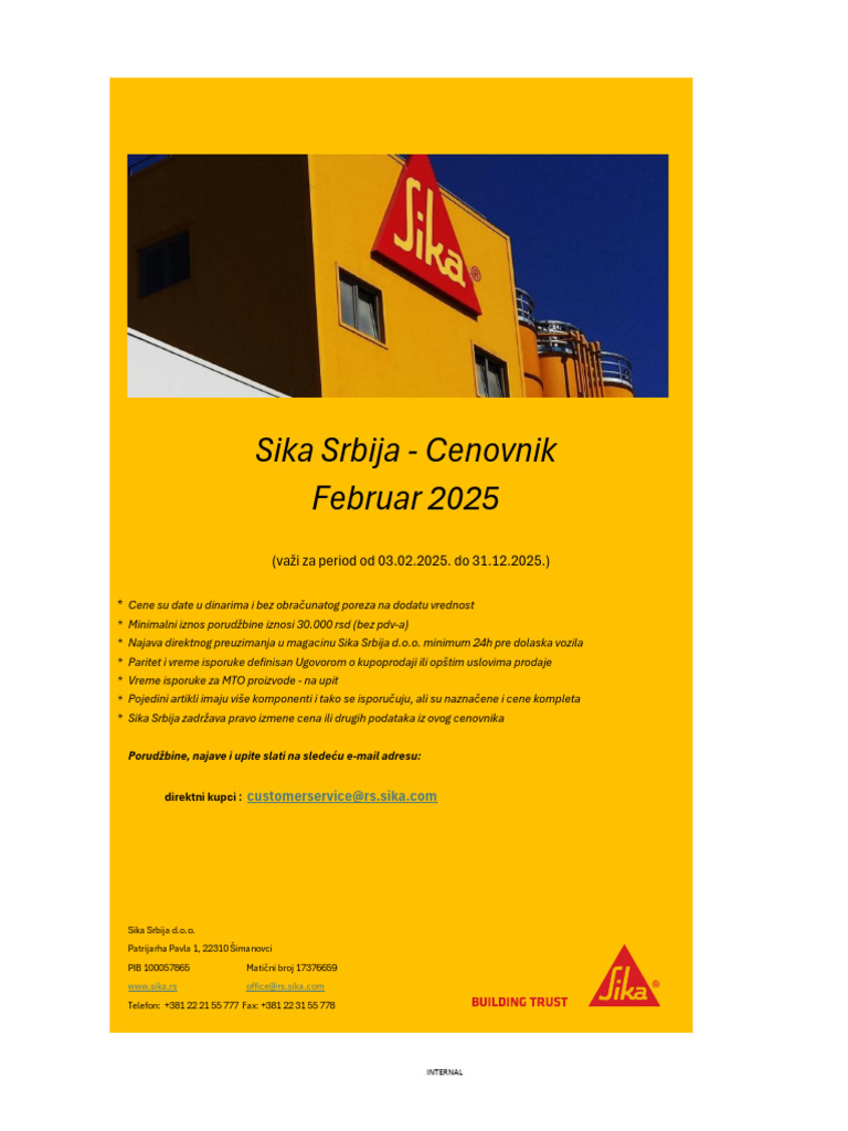 Sika Srbija - Cenovnik - Februar 2025 | PDF | Floors | Building Materials