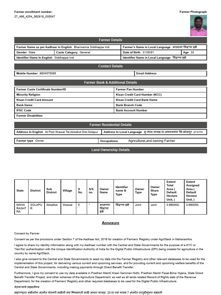 Farmer Registry Enrollement Data | PDF