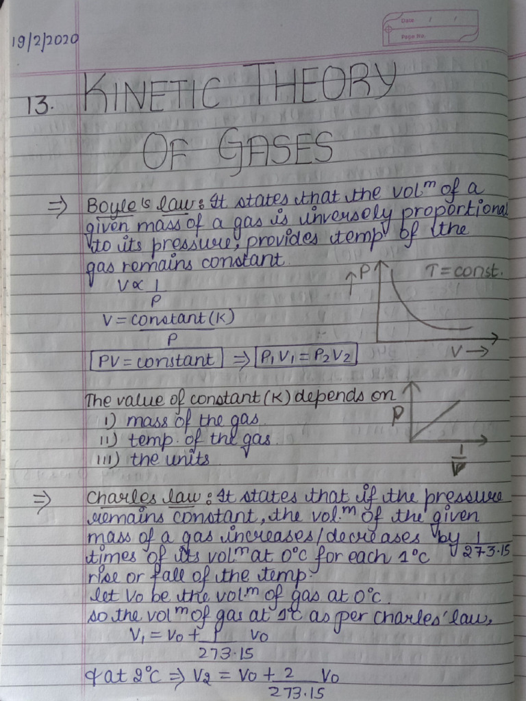 13.kinetic Theory of Gases Phy Notes | PDF | Statistical Mechanics | Nature
