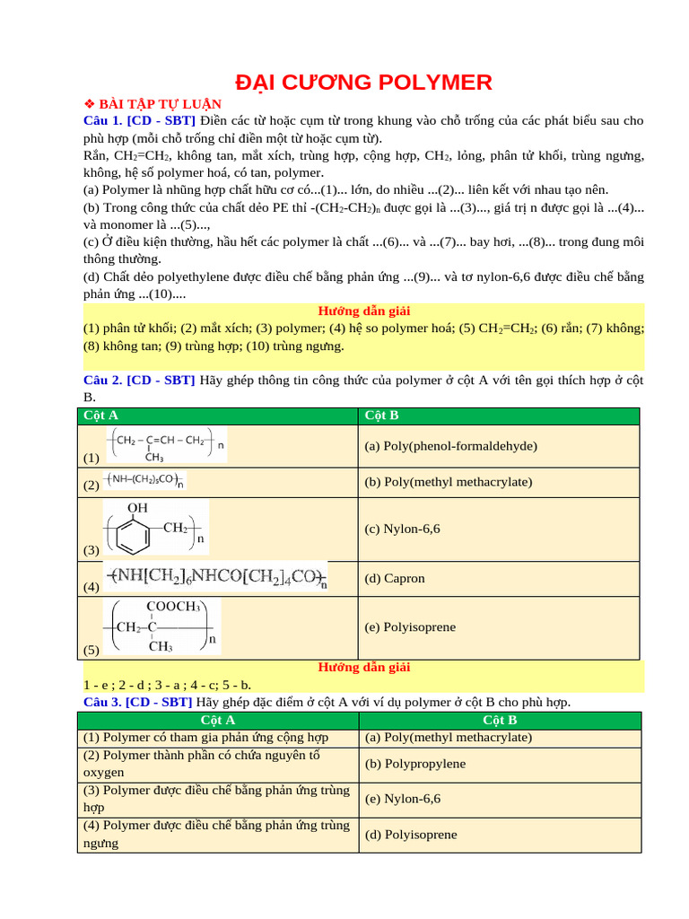Polymer. TTB - Dap An | PDF