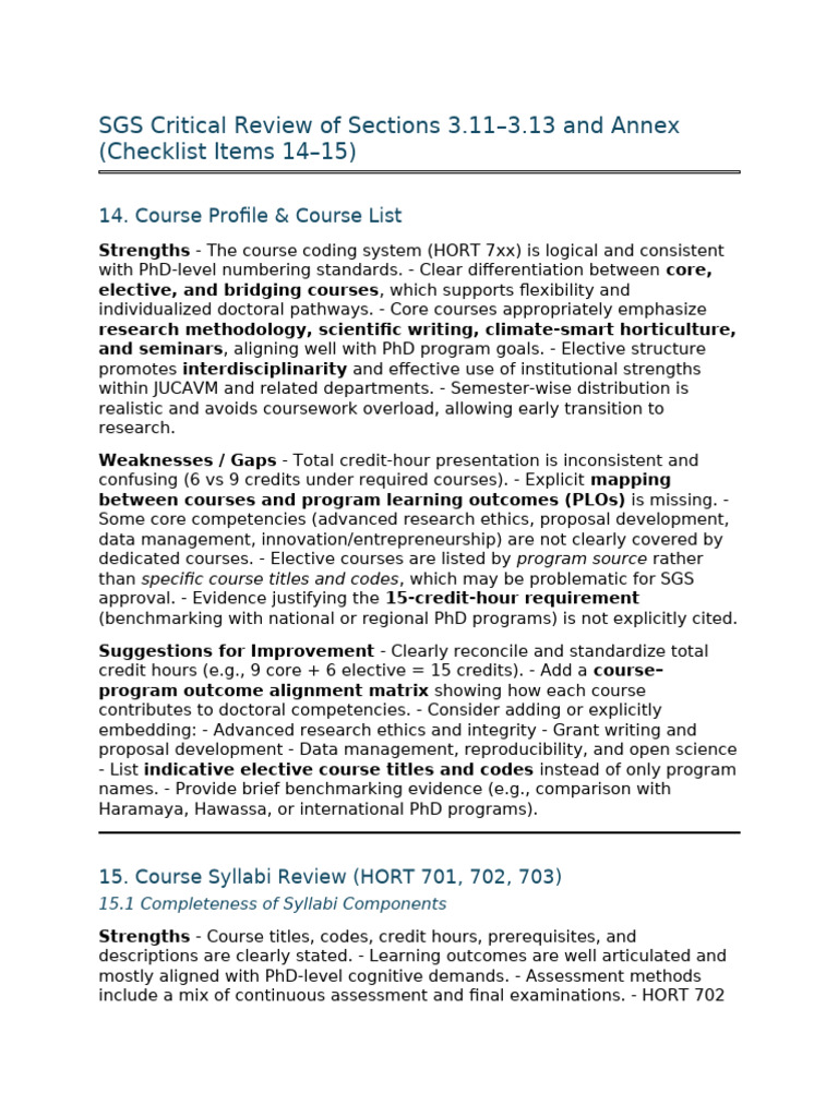 Critical Review - Course List, Distribution, and Syllabi (Sgs Checklist ...