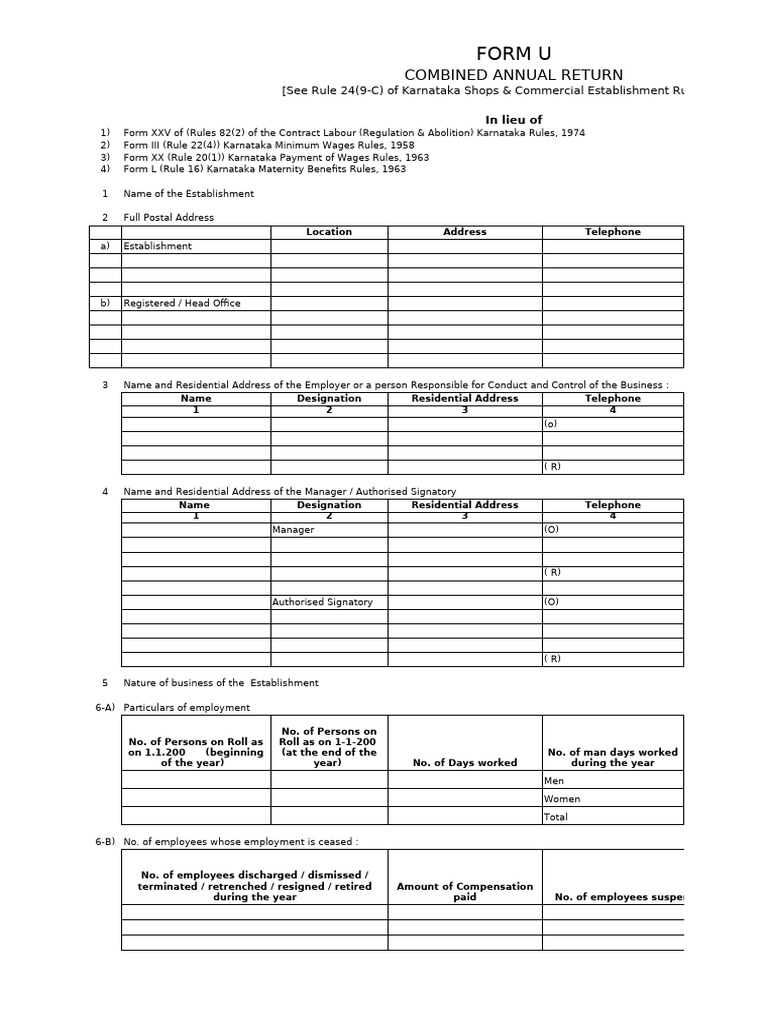 Karnataka Combined Annual Return Form | PDF | Employment | Salary