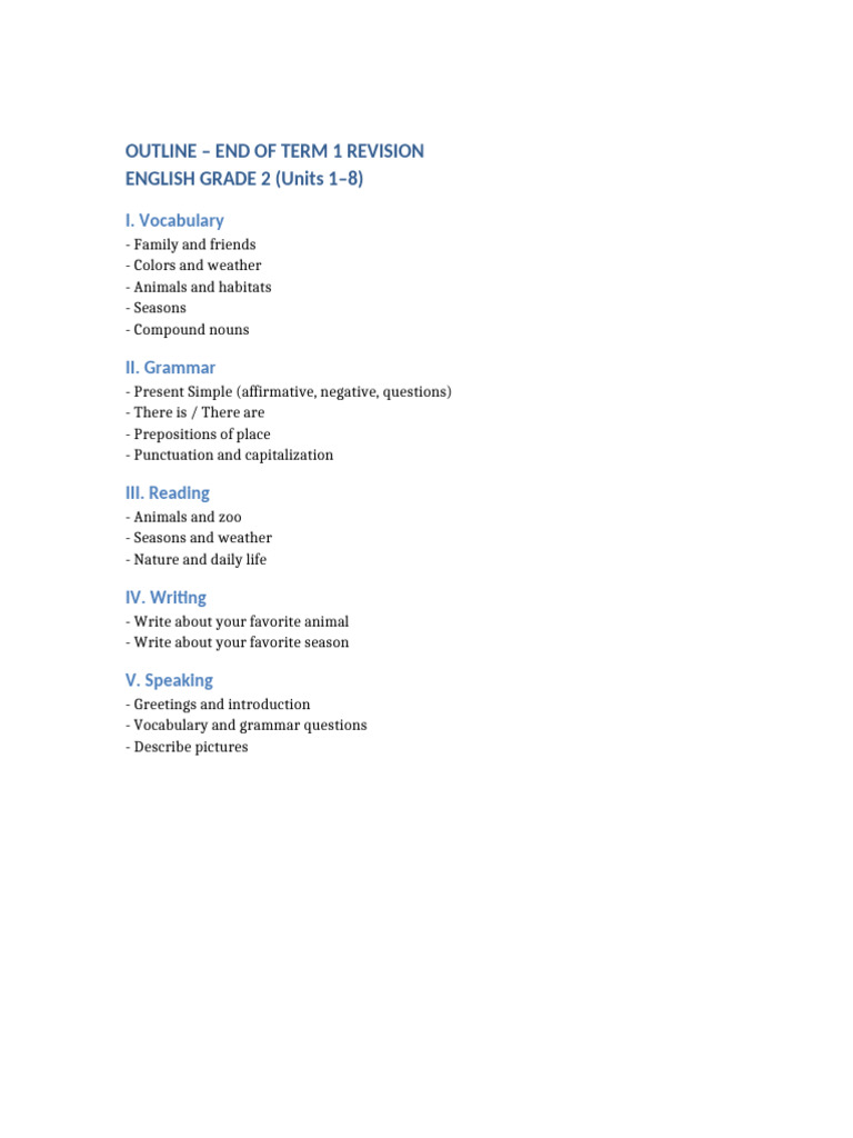 Outline English Grade2 EndTerm1 | PDF