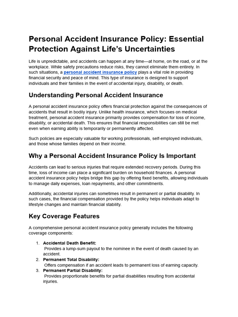 Personal Accident Insurance Policy - ManipalCigna | PDF | Insurance ...