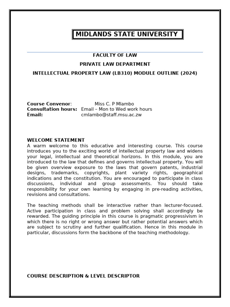 Intellectual Property Law Module Outline | PDF | Intellectual Property ...