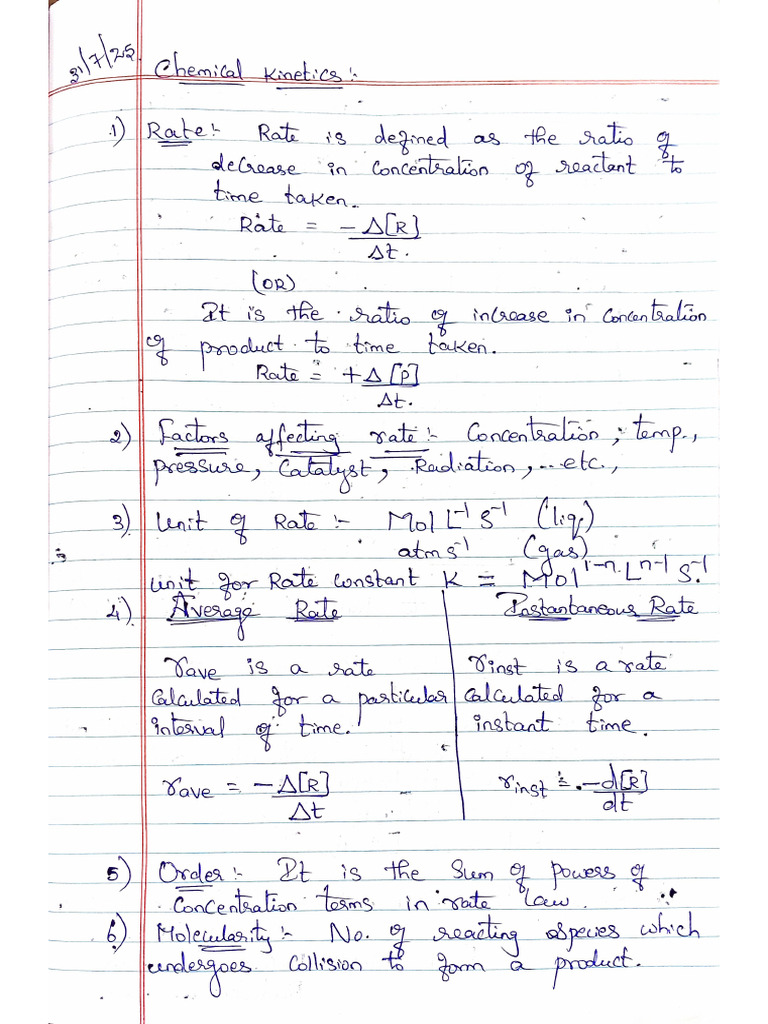Chemical Kinetics Short Notes | PDF