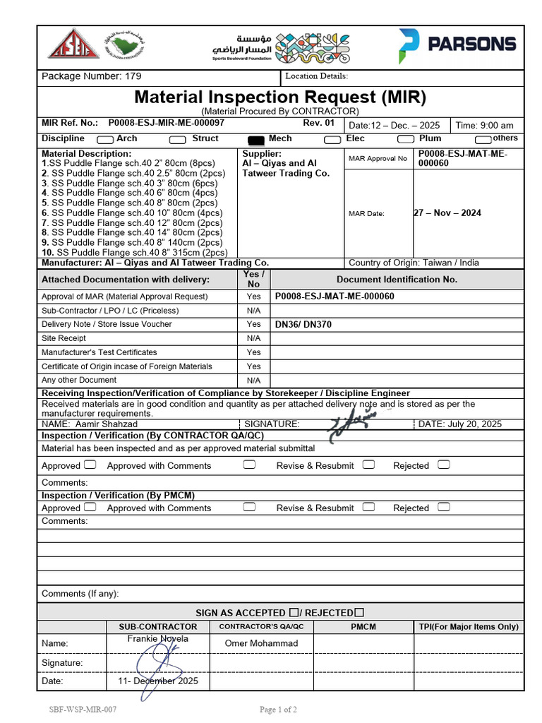 P0008-ESJ-MIR-ME-000097_01_Hold | PDF | Specification (Technical ...