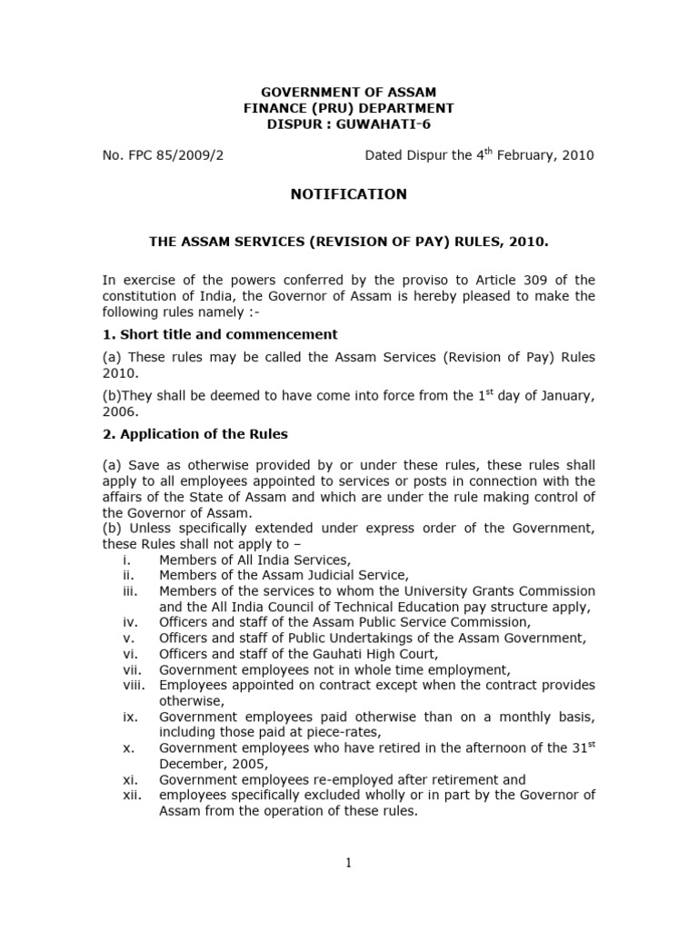 Assam Services Pay Revision Rules 2010 | PDF | Pension