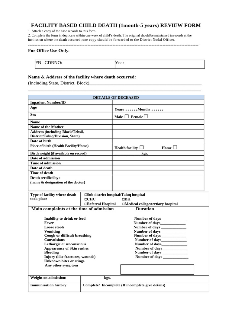 Child Death Review Form (1-5 Years) | PDF | Diseases And Disorders ...