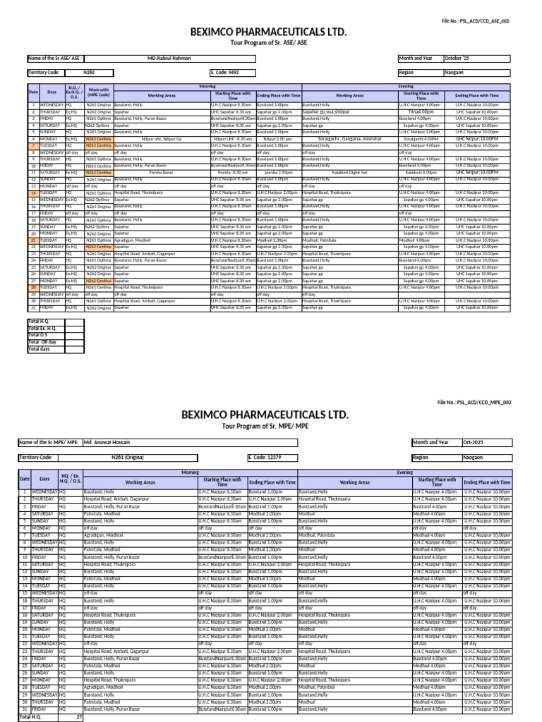 N260, Tour Program Oct'25 ASE (MPE) N261 | PDF