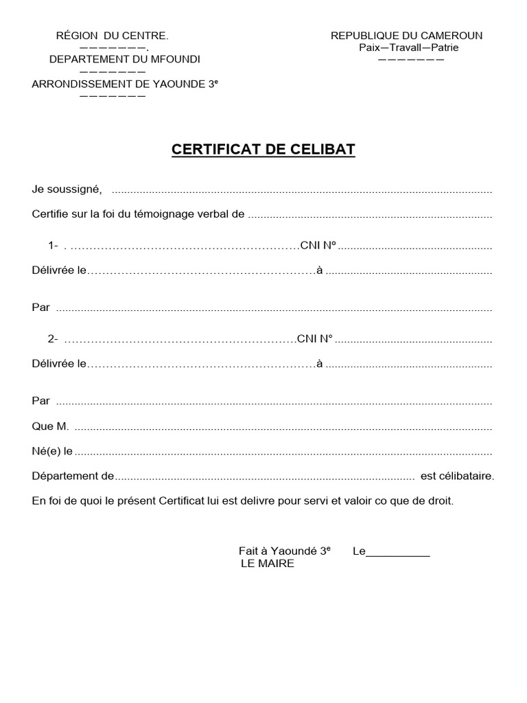 Certificat de célibat et inscription NASLA | PDF