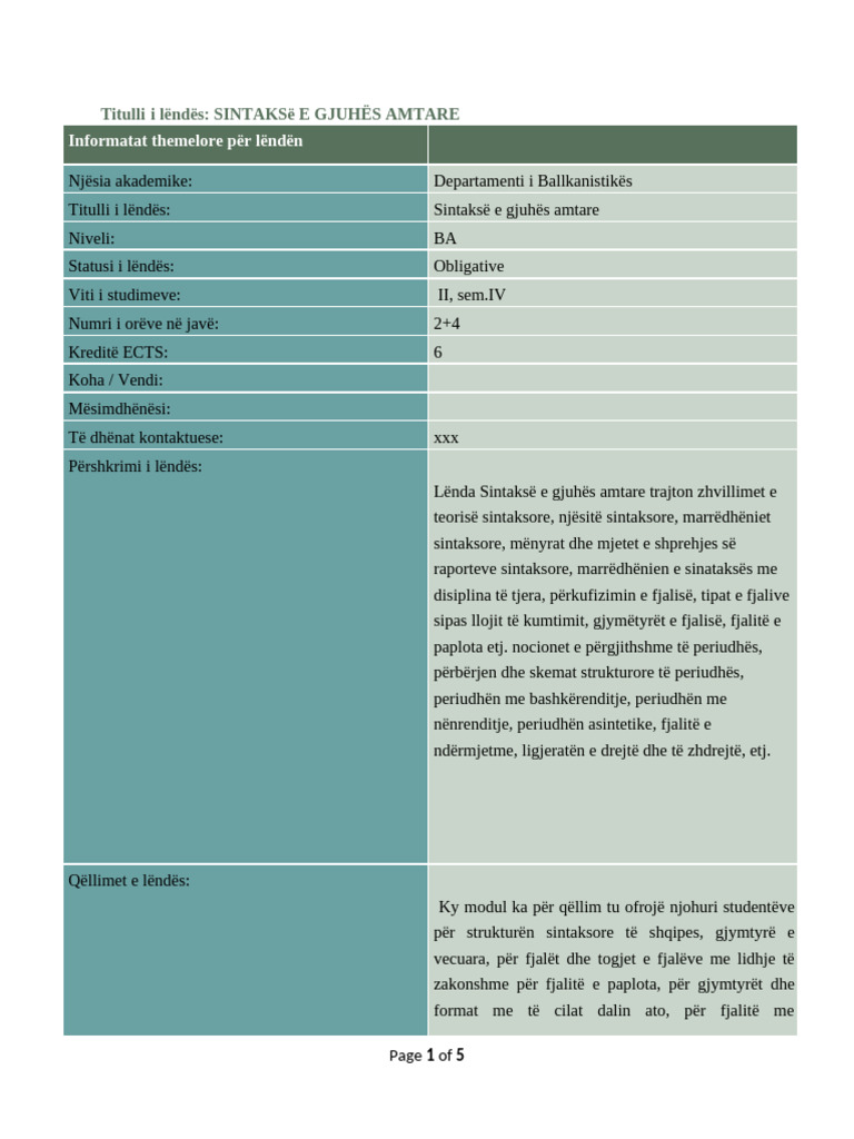 Sintakse e Gjuhes Amtare | PDF