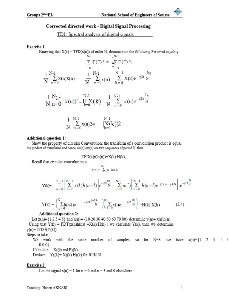 Digital Signal Processing Exercises | PDF | Spectral Density | Discrete ...