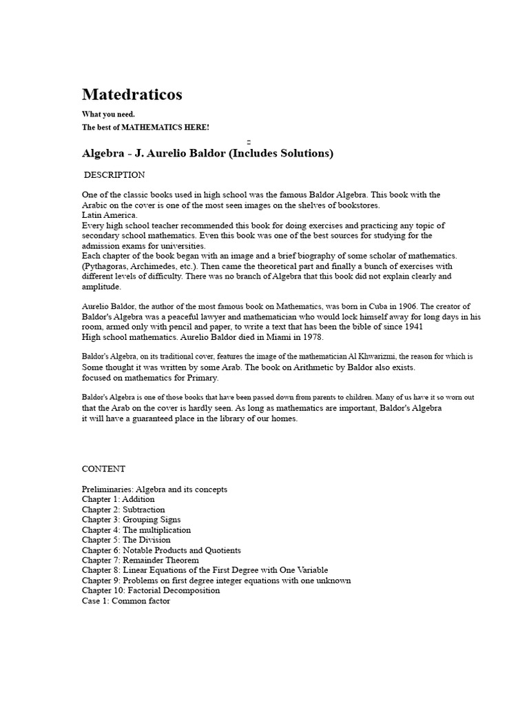 Baldor's Algebra: Essential High School Math | PDF | Factorization ...