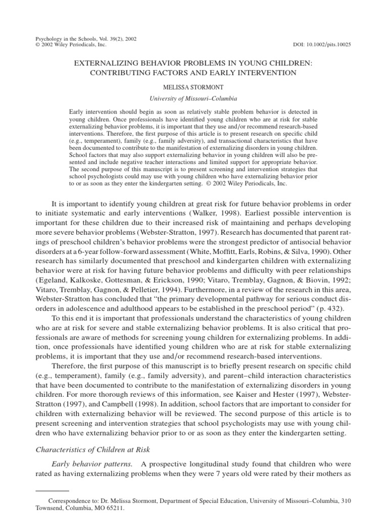 Externalizing Behavior Problems in Young Children | PDF | Attention ...