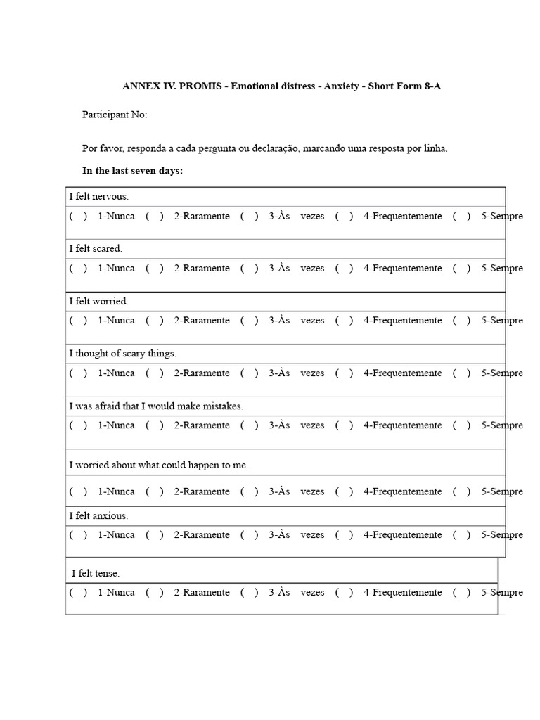 PROMIS: Avaliação de Ansiedade e Depressão | PDF