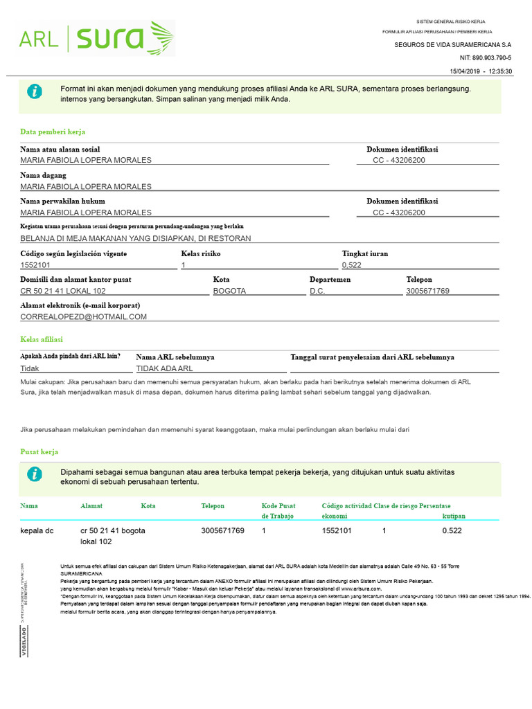 Formulir Afiliasi Arl Sura PDF | PDF