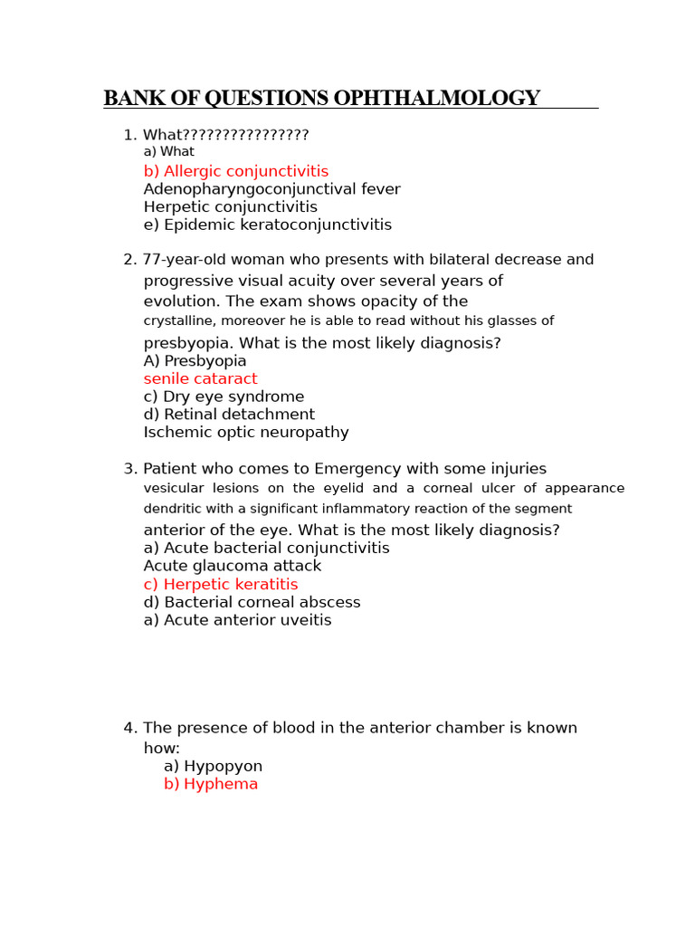 Ophthalmology Exam Questions and Answers | PDF