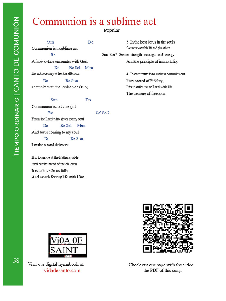 Communion Is A Sublime Act Chords and Lyrics Communion Song For Mass | PDF