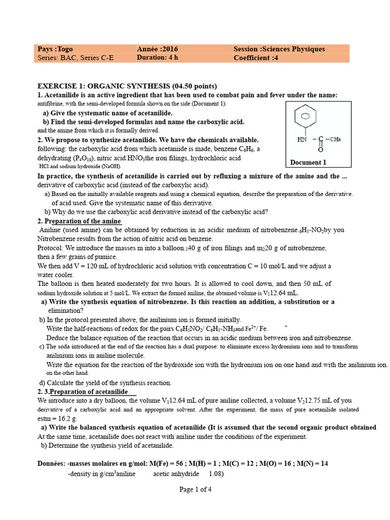 Togo 2016 Physical Series CE | PDF | Radioactive Decay | Acid