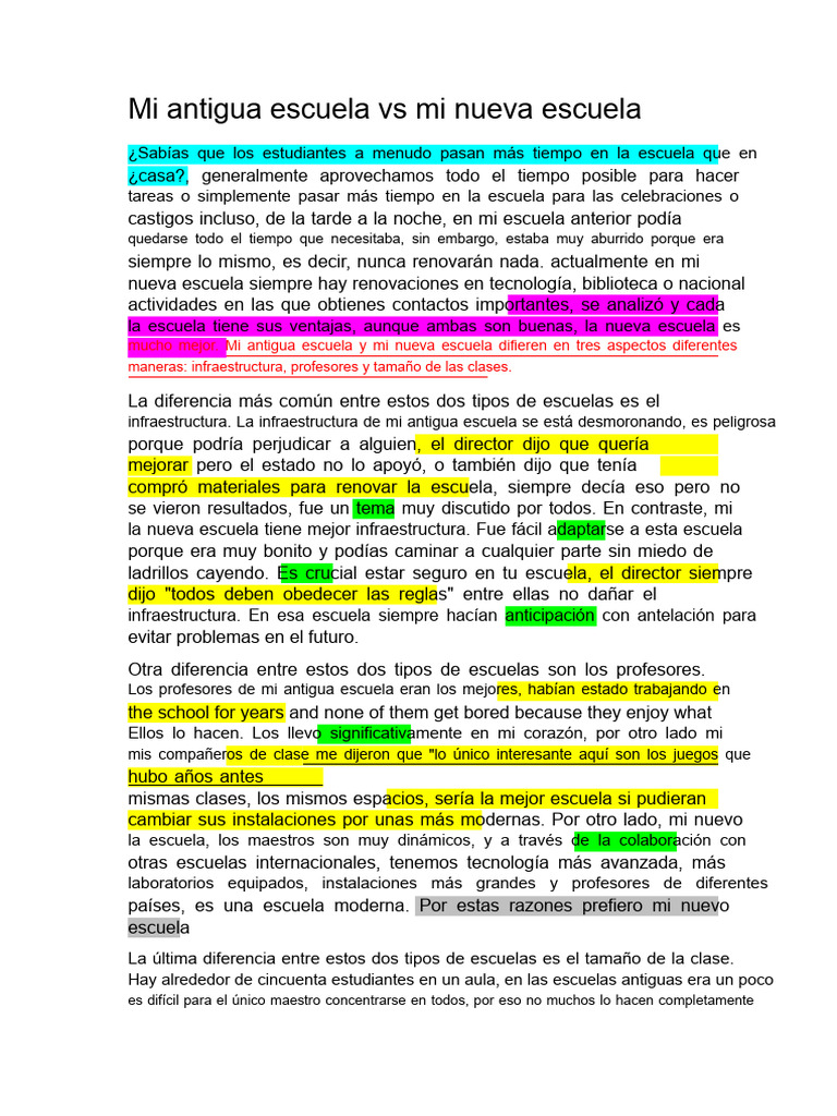 Mi Antigua Escuela Vs Mi Nueva Escuela | PDF