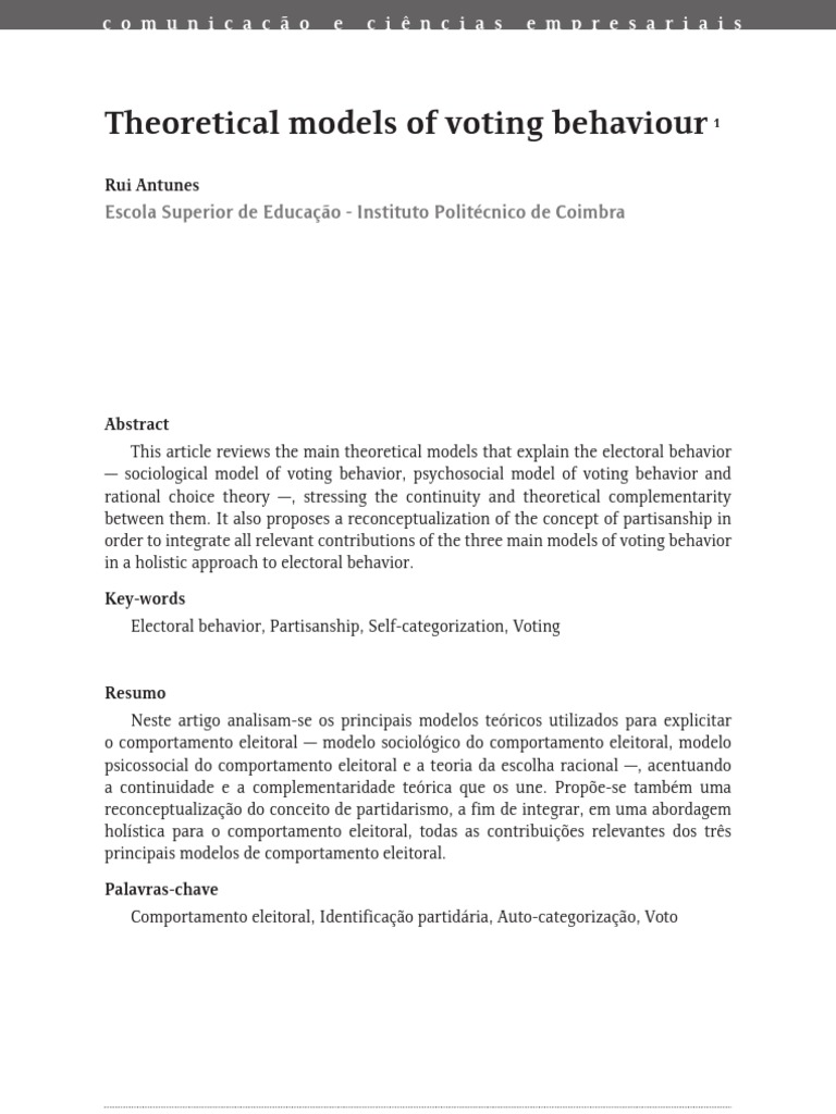 Theoretical Models of Voting Behaviour | PDF | Rationality | Social Group