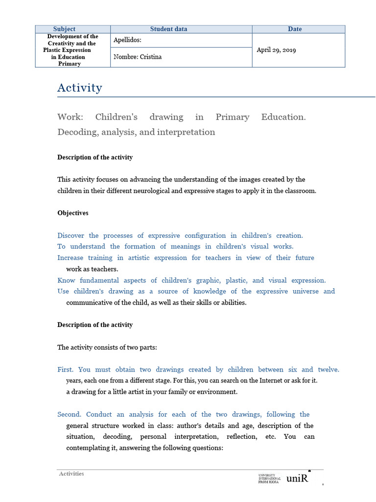 Children's Drawing in Primary Education. Decoding, Analysis, and ...