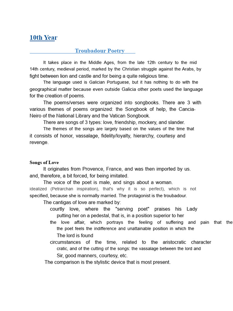 Medieval Troubadour Poetry Overview | PDF | Poetry