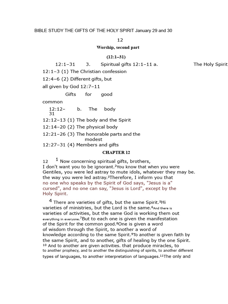 BIBLICAL STUDY THE GIFTS OF THE HOLY SPIRIT January 29 and 30 | PDF ...