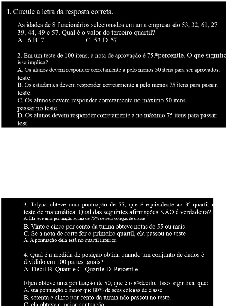 Cálculo de Quartis e Decis em Estatística | PDF