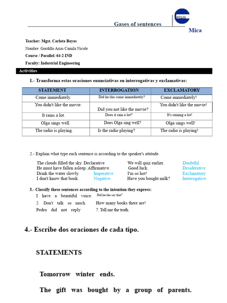 Transforming Sentence Types and Analysis | PDF