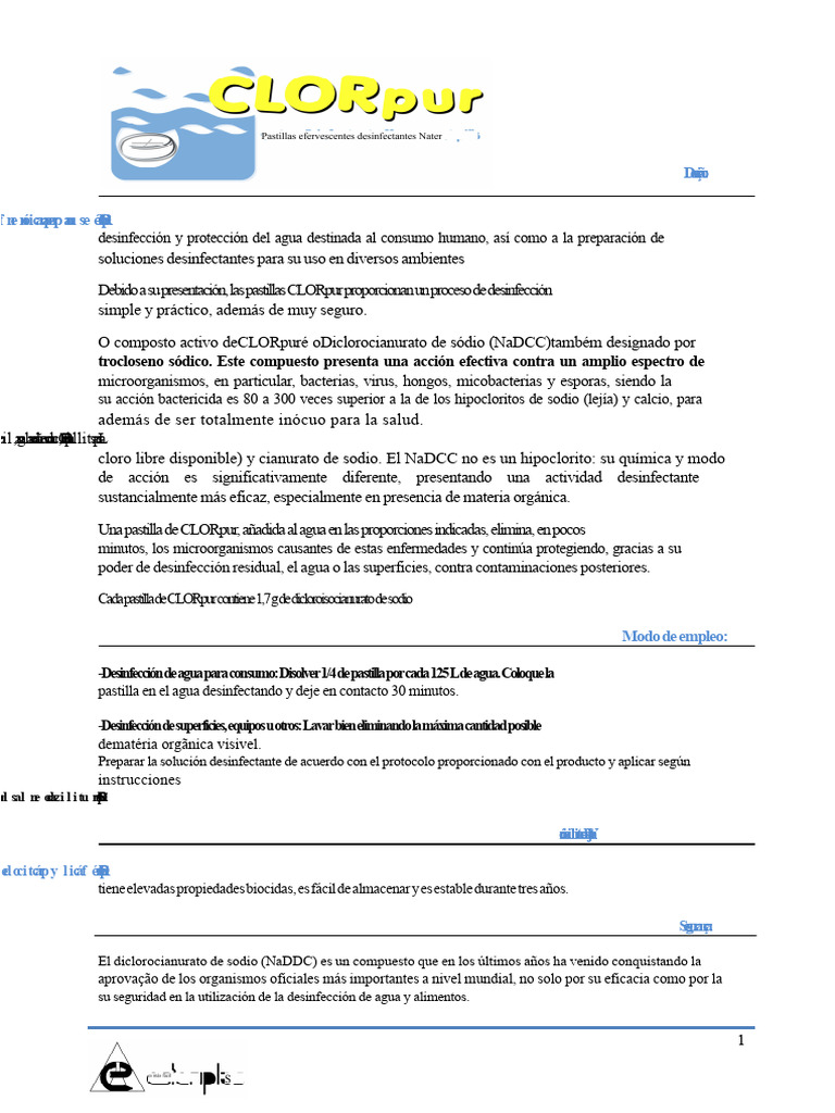 CLOR Pur - Ficha Comercial 2018 | PDF | Agua | Blanqueador