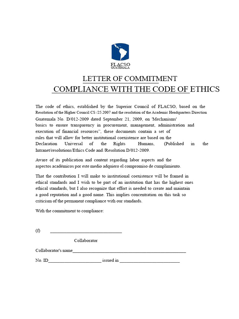 Commitment Letter Code of Ethics | PDF