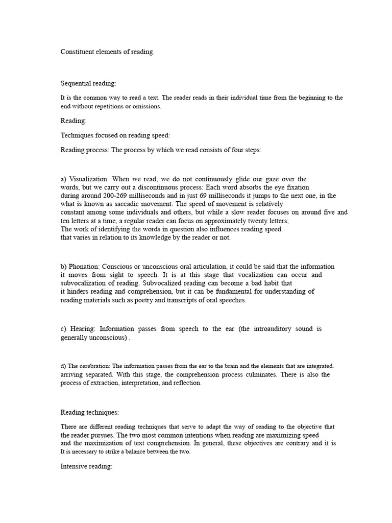 Elements and Techniques of Reading | PDF | Speech | Cognition