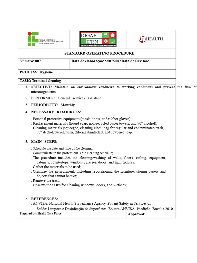 Terminal Cleaning SOP for Hygiene | PDF