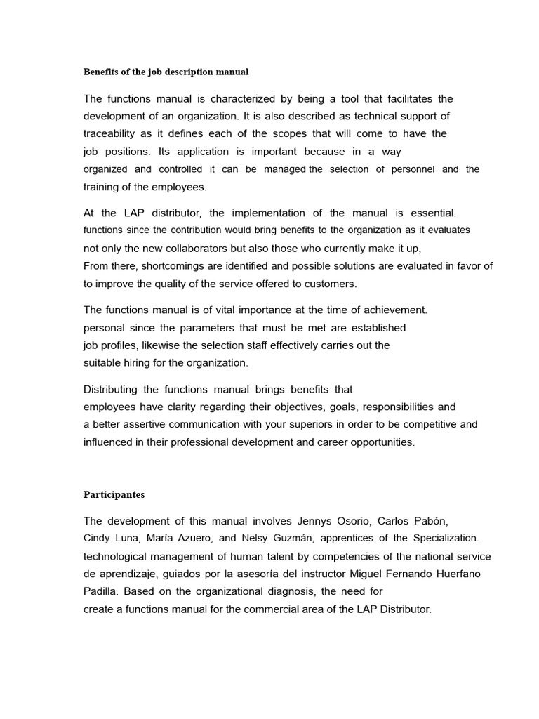 Benefits of The Job Description Manual | PDF