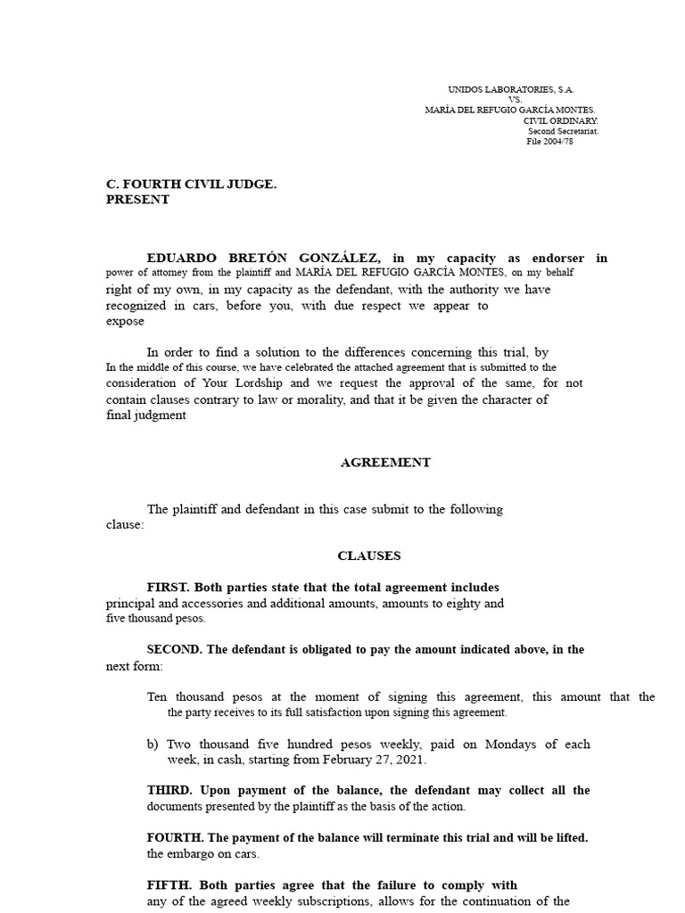 Model of Written Settlement Agreement | PDF | Lawsuit | Public Law