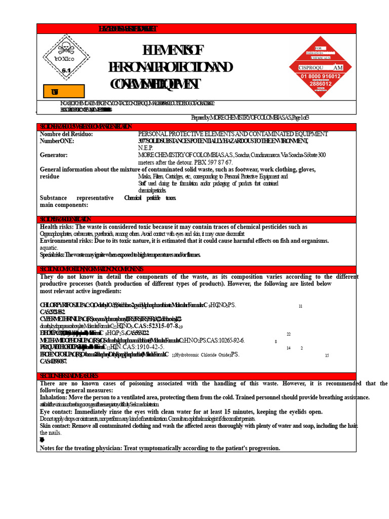 Hazardous Waste Safety Sheet - Ppe and Contaminated Supplies | PDF ...