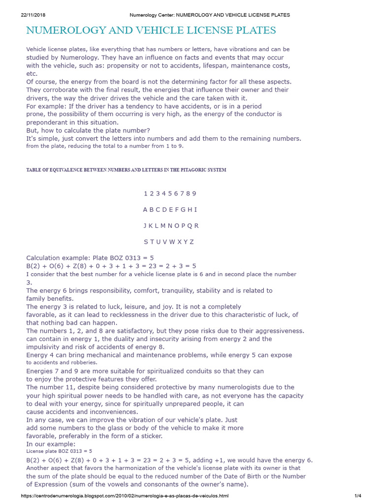 Numerology Center - Numerology and Vehicle License Plates | PDF