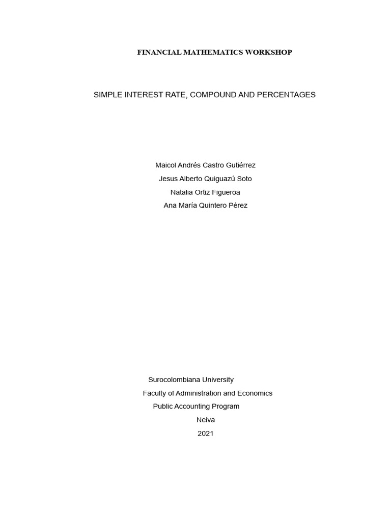 Financial Mathematics Workshop Interest Rates | PDF | Interest ...