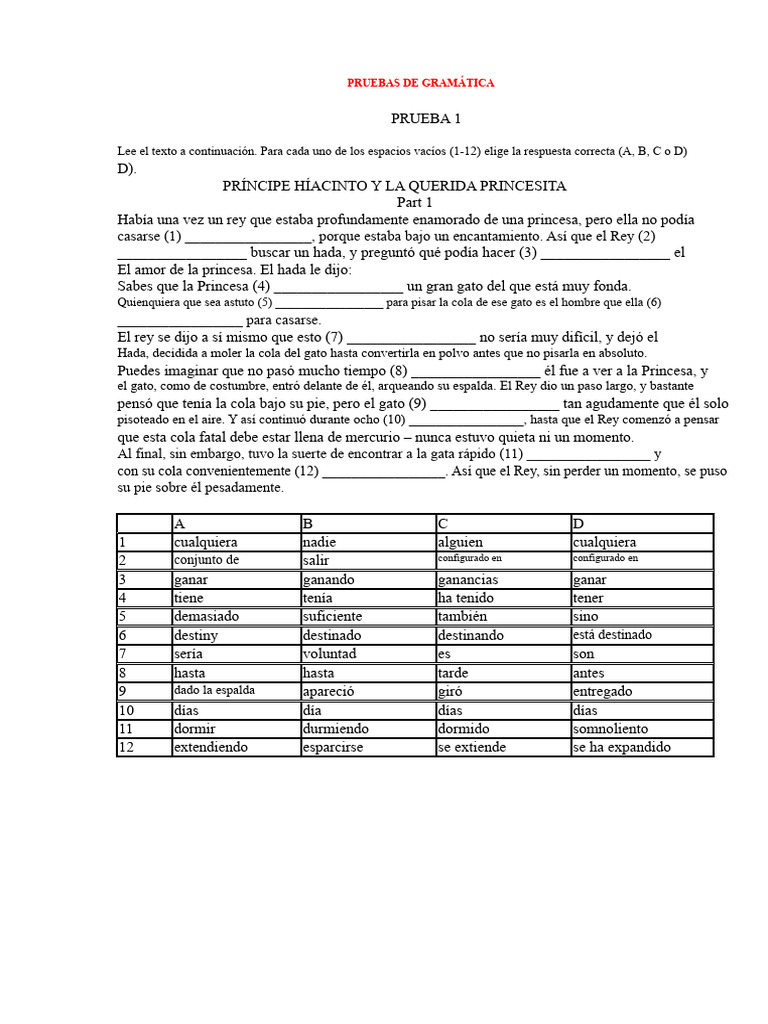 Pruebas de Gramática Zno | PDF