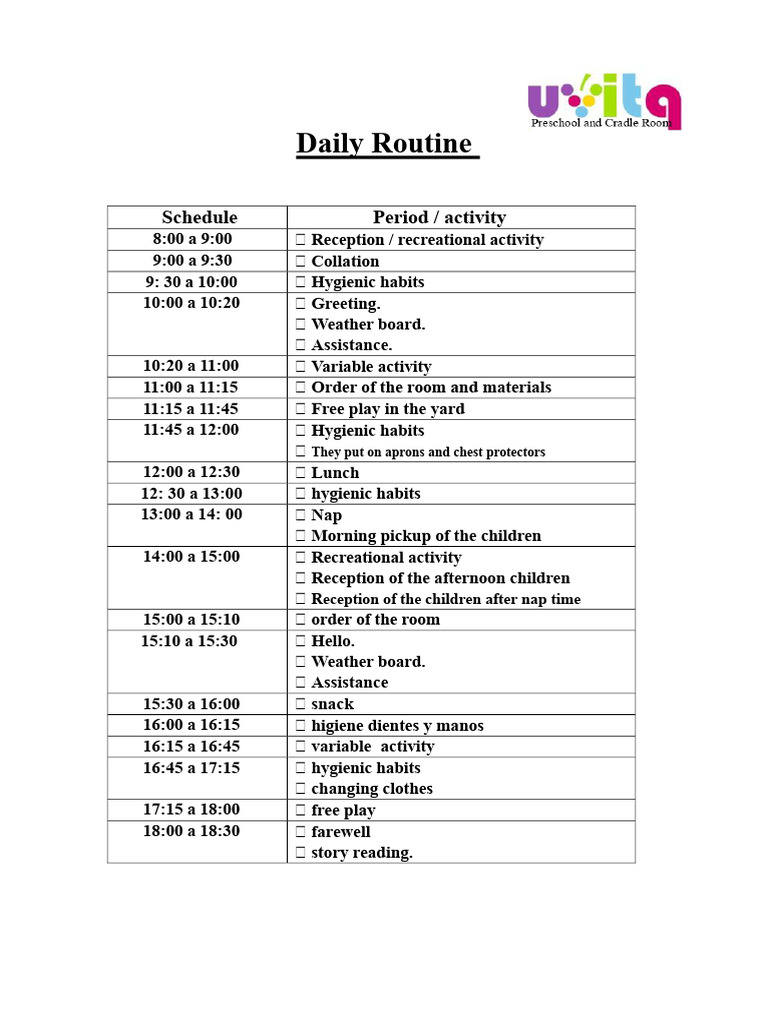 Daily Routine Schedule for Children | PDF
