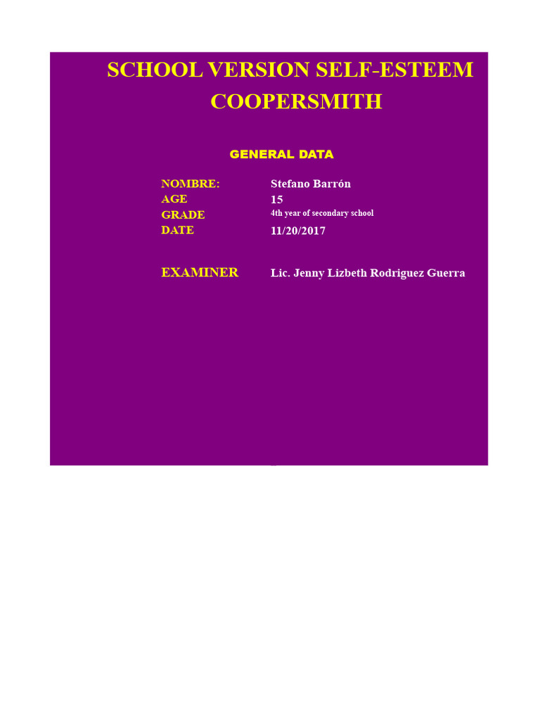 Coopersmith Self-Esteem Test For School and Adults | PDF | Self Esteem ...