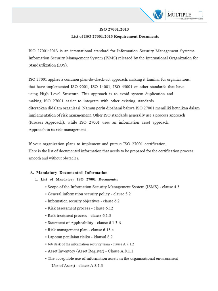 ISO 27001:2013 Documentation Requirements | PDF | Information Security ...