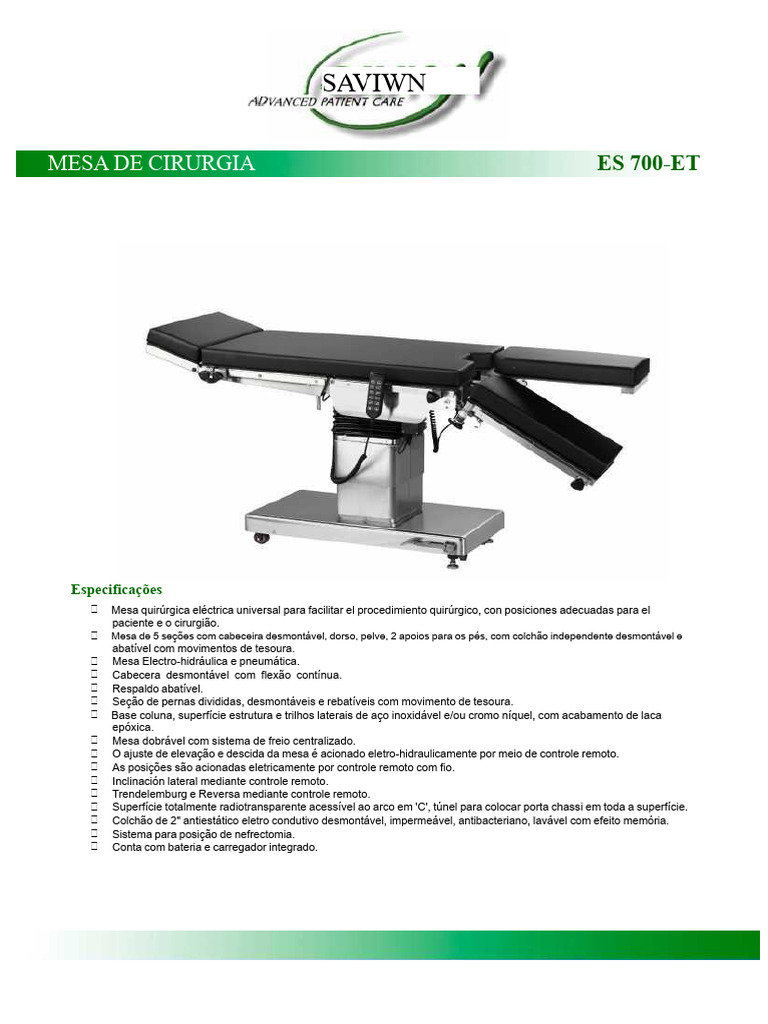 SAVION MESA DE CIRURGIA SAVION ES700-ET-Beracah | PDF
