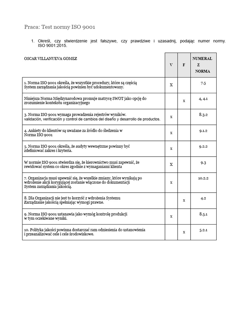 Test Normy Iso 9001 | PDF