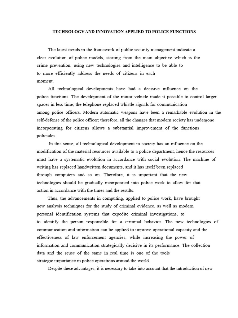 Technology and Innovation Applied To The Police Function | PDF | Police ...