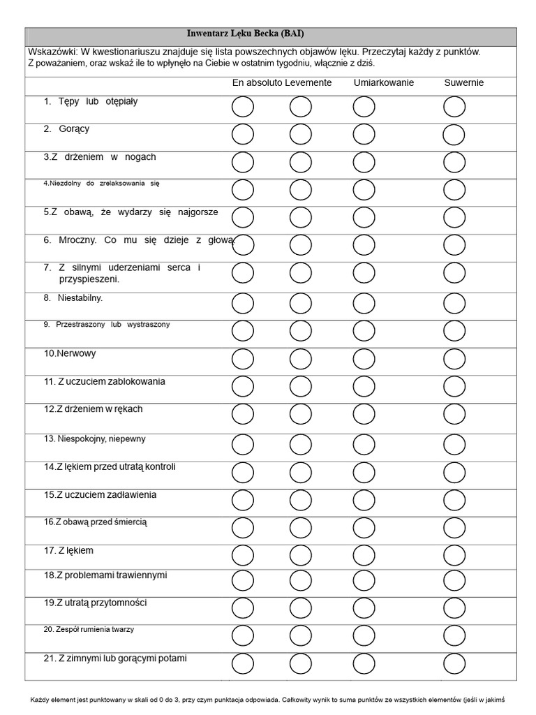 Inwentarz Lęku Becka | PDF